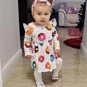 Derouetkia Baby Girls Dress Toddler Donut Print Ruffled Casual Long Sleeve Dresses (6-9 Months) White