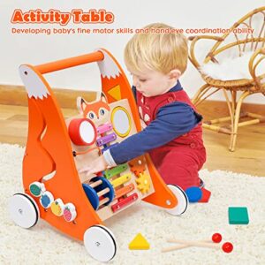 Wooden Baby Push Walker Baby Walker Kids Activity Center Push Toys for Babies Learning to Walk Toddler Push & Pull Toys Learning Walker Stroller Walker with Wheels for Baby