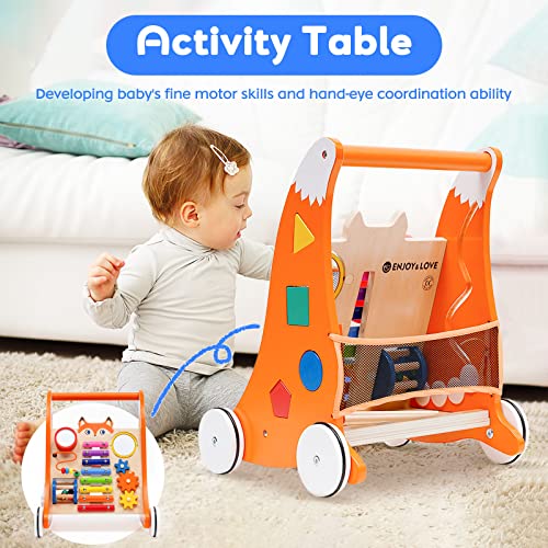 Wooden Baby Push Walker Baby Walker Kids Activity Center Push Toys for Babies Learning to Walk Toddler Push & Pull Toys Learning Walker Stroller Walker with Wheels for Baby