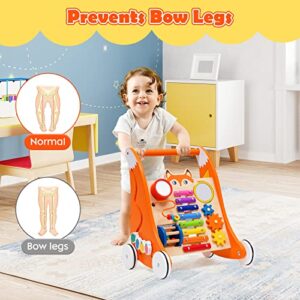 Wooden Baby Push Walker Baby Walker Kids Activity Center Push Toys for Babies Learning to Walk Toddler Push & Pull Toys Learning Walker Stroller Walker with Wheels for Baby