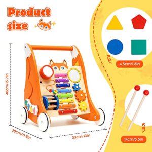 Wooden Baby Push Walker Baby Walker Kids Activity Center Push Toys for Babies Learning to Walk Toddler Push & Pull Toys Learning Walker Stroller Walker with Wheels for Baby