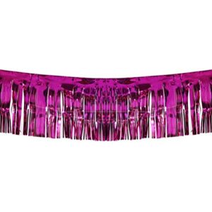 blukey 10 feet by 15 inch fuchsia foil fringe garland, shiny metallic tinsel banner ideal for parade floats, bridal shower, wedding, birthday, christmas – wall ceiling hanging fringe drapes