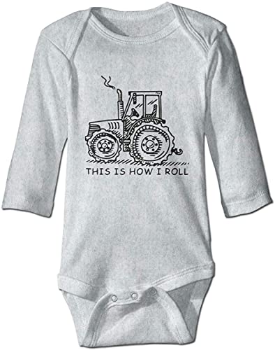 This is How I Roll Funny Farmer Or Farming Tractor Baby Bodysuit Long Sleeve Playsuit Infant Onesie Clothes Gray