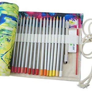 CreooGo Canvas Pencil Wrap, Pencils Roll Pouch Case Hold for 48 Colored Pencils (Pencils NOT Included)-Paniting,48 Holes