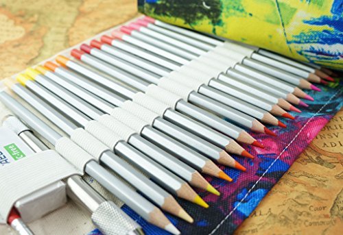 CreooGo Canvas Pencil Wrap, Pencils Roll Pouch Case Hold for 48 Colored Pencils (Pencils NOT Included)-Paniting,48 Holes