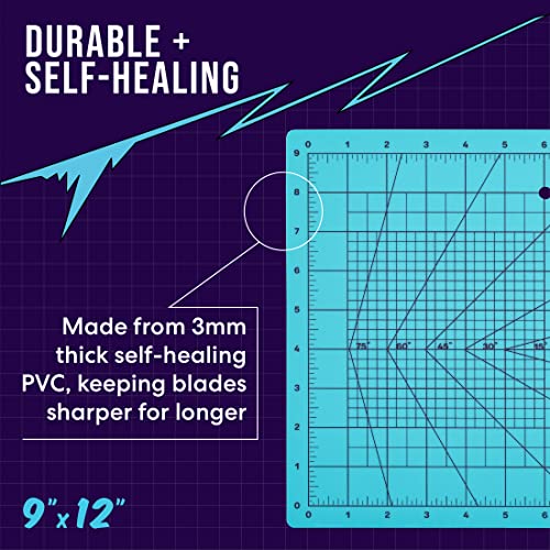 Zoid 9" x 12" Self-Healing Cutting Mat, PVC Grid Mat, Crafting and Sewing Mat for Multiple Projects, Arts and Crafts, Silhouette Cutting, Cyan/Purple BP