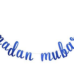 Blue Ramadan Kareem Banner with Silver Stars Hanging Banners Eid Festival Party Decoration