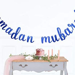 Blue Ramadan Kareem Banner with Silver Stars Hanging Banners Eid Festival Party Decoration