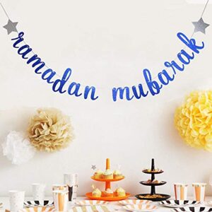 Blue Ramadan Kareem Banner with Silver Stars Hanging Banners Eid Festival Party Decoration