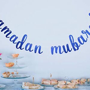 Blue Ramadan Kareem Banner with Silver Stars Hanging Banners Eid Festival Party Decoration