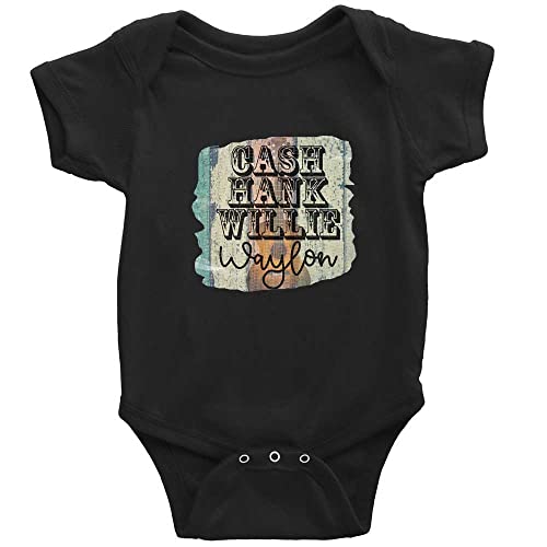 Yeavomeny Cash Hank Willie Waylon Country Music Toddler Rompers Short Sleeve Onesie D-Black