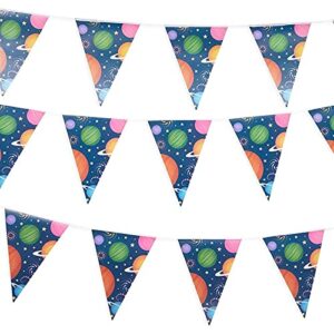 outer space universe theme double-sided triangle party banners for kids (11 ft, 3 pack)