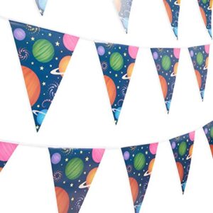 Outer Space Universe Theme Double-Sided Triangle Party Banners for Kids (11 ft, 3 Pack)