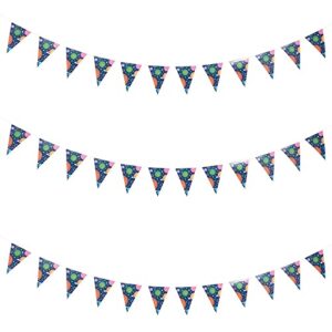 Outer Space Universe Theme Double-Sided Triangle Party Banners for Kids (11 ft, 3 Pack)