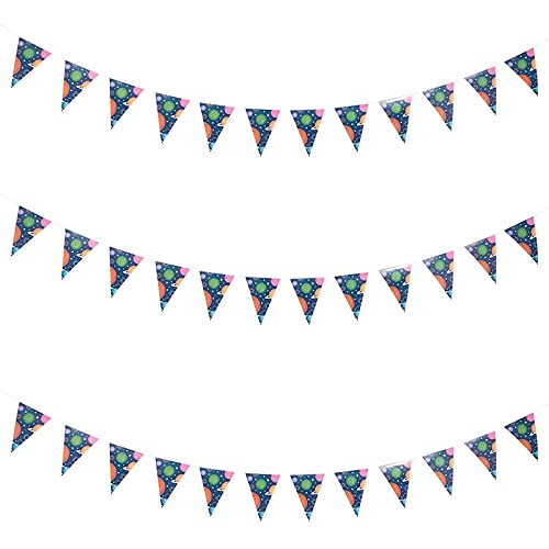 Outer Space Universe Theme Double-Sided Triangle Party Banners for Kids (11 ft, 3 Pack)