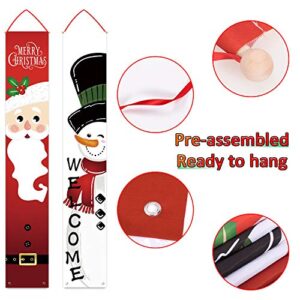 Whaline Christmas Porch Sign, Santa Clause and Snowman Merry Christmas Hanging Banners for Holiday Home Indoor Outdoor Porch Wall Christmas Decoration (12 x 72 Inch)