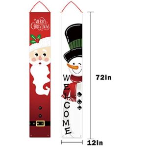 Whaline Christmas Porch Sign, Santa Clause and Snowman Merry Christmas Hanging Banners for Holiday Home Indoor Outdoor Porch Wall Christmas Decoration (12 x 72 Inch)