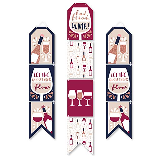 Big Dot of Happiness But First, Wine - Hanging Vertical Paper Door Banners - Wine Tasting Party Wall Decoration Kit - Indoor Door Decor