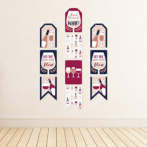 Big Dot of Happiness But First, Wine - Hanging Vertical Paper Door Banners - Wine Tasting Party Wall Decoration Kit - Indoor Door Decor