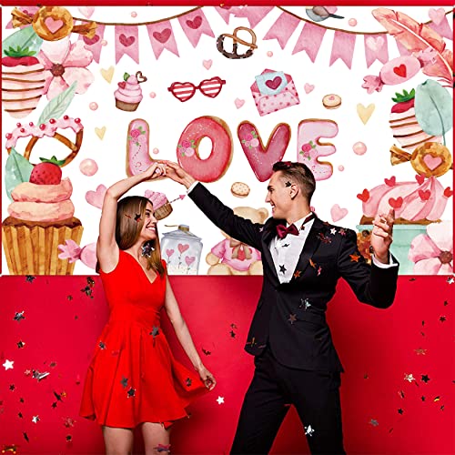 Large Happy Valentines Day Backdrop for Photography, Love Backdrop Decor Background Valentine's Day Banner Party Decorations