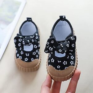 Spring and Summer Girls Casual Shoes Flower Bow Soft Bottom Comfortable and Breathable Big Girl (Black, 18-24Months)