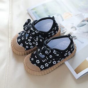 Spring and Summer Girls Casual Shoes Flower Bow Soft Bottom Comfortable and Breathable Big Girl (Black, 18-24Months)