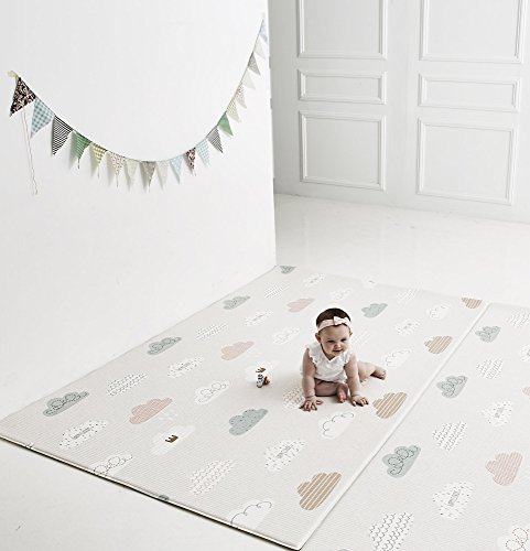 Parklon Pure Soft Baby Play Mat (Extra Large, 92.5 x 55.1 x 0.6 in, Blue Spot/Cloud Bebe)