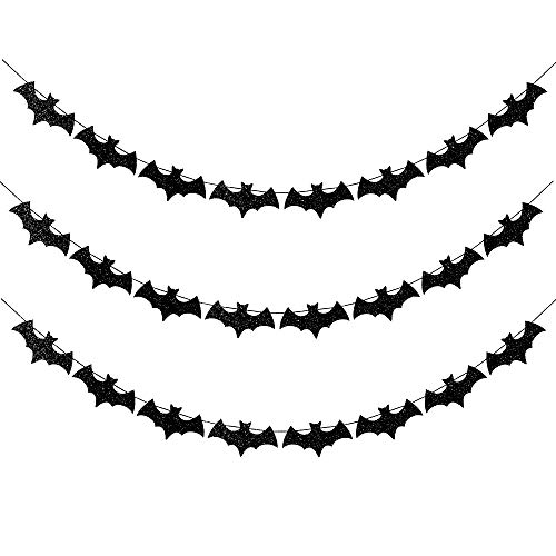 Black Glittery Bat Garland Halloween Garland Decoration for Haunted Home, Pack of 3 by Baryuefull