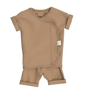 bonsie skin to skin babywear romper – brown baby footed romper – mocha (0-3 months)