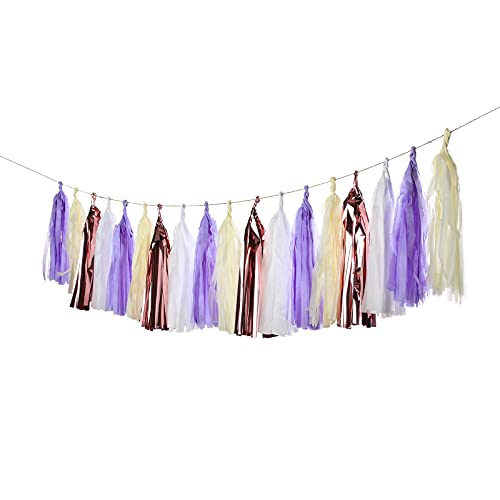 Autupy 20Pcs Purple Rose Tissue Paper Tassels Garland Lavender Tassel Garland Wedding Banner Bunting Party Birthday Bridal Shower Decor Event Party Supplies Mermaid Party Decorations