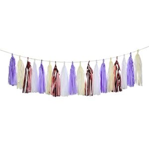 Autupy 20Pcs Purple Rose Tissue Paper Tassels Garland Lavender Tassel Garland Wedding Banner Bunting Party Birthday Bridal Shower Decor Event Party Supplies Mermaid Party Decorations