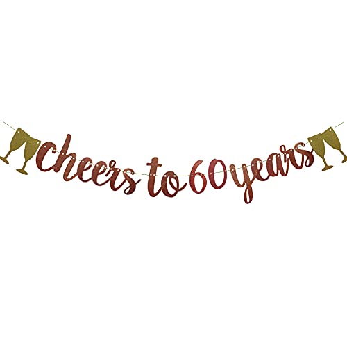 Cheers To 60 Years Banner,Pre-Strung, Rose Gold Paper Glitter Party Decorations For 60TH Wedding Anniversary 60 Years Old 60TH Birthday Party Supplies Letters Rose Gold ZHAOFEIHN