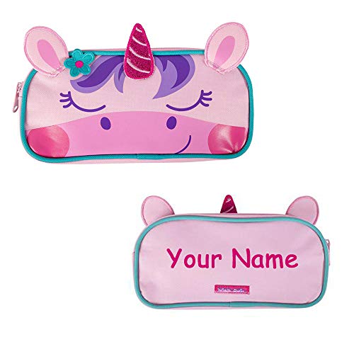 Stephen Joseph Personalized Pink and Teal Unicorn Pencil Pouch Zippered Supply Case for Back to School with Custom Name