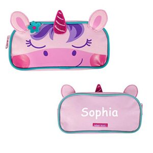 Stephen Joseph Personalized Pink and Teal Unicorn Pencil Pouch Zippered Supply Case for Back to School with Custom Name