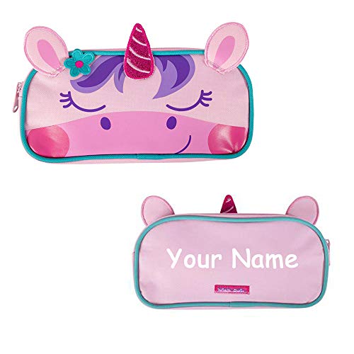 Stephen Joseph Personalized Pink and Teal Unicorn Pencil Pouch Zippered Supply Case for Back to School with Custom Name