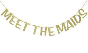 meet the maids banner sign garland for bridal shower party decor team bride bachelorette photo prop backdrop (gold)