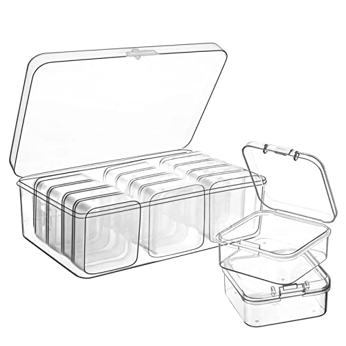 kuosbiu 12 Pieces Plastic Storage Cases Mini Clear Bead Storage Containers Transparent Boxes with Hinged Lid and Rectangle Clear Craft Supply Case