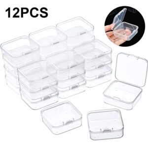 kuosbiu 12 Pieces Plastic Storage Cases Mini Clear Bead Storage Containers Transparent Boxes with Hinged Lid and Rectangle Clear Craft Supply Case