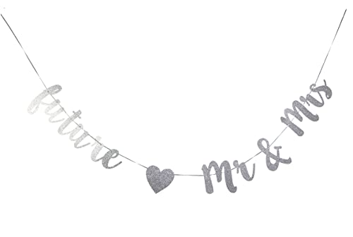 StarsGarden Silver Glitter Future Mr&Mrs Banner Hanging Garland -Perfect Decoration for Bridal Shower, Engagement, Bachelorette, Wedding Party, 2.5m (SG-22N447)