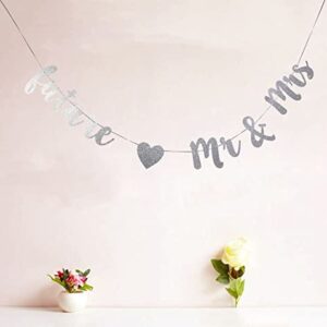 StarsGarden Silver Glitter Future Mr&Mrs Banner Hanging Garland -Perfect Decoration for Bridal Shower, Engagement, Bachelorette, Wedding Party, 2.5m (SG-22N447)