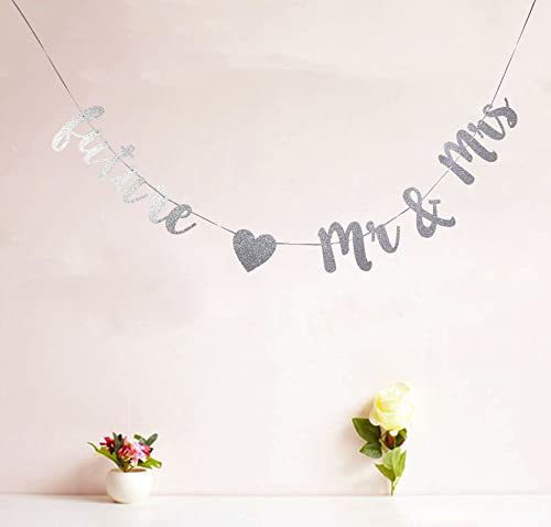 StarsGarden Silver Glitter Future Mr&Mrs Banner Hanging Garland -Perfect Decoration for Bridal Shower, Engagement, Bachelorette, Wedding Party, 2.5m (SG-22N447)