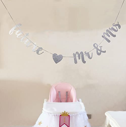 StarsGarden Silver Glitter Future Mr&Mrs Banner Hanging Garland -Perfect Decoration for Bridal Shower, Engagement, Bachelorette, Wedding Party, 2.5m (SG-22N447)