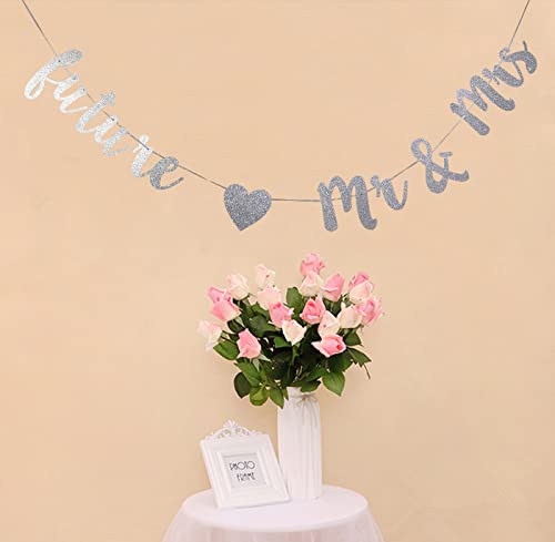 StarsGarden Silver Glitter Future Mr&Mrs Banner Hanging Garland -Perfect Decoration for Bridal Shower, Engagement, Bachelorette, Wedding Party, 2.5m (SG-22N447)