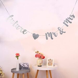 StarsGarden Silver Glitter Future Mr&Mrs Banner Hanging Garland -Perfect Decoration for Bridal Shower, Engagement, Bachelorette, Wedding Party, 2.5m (SG-22N447)