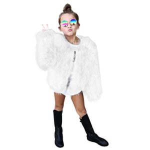 toddler kids girls faux fur jacket coat winter warm thicken fluffy jacket winter jackets furry coat outerwear 1-7 years (white, 6-7 years)