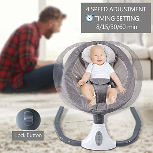 GYBest Baby Swings Rocker for Infants, Portable Baby Swing Bouncer with 5 Rocking Speed, 3 Seat Positions Adjustment，10 Preset Cradle Songs for Baby Boy Girl(Grey)