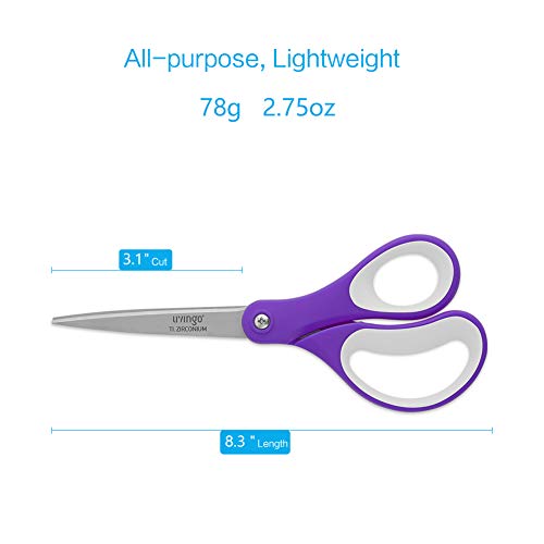 LIVINGO Scissors All Purpose, Student School Scissors, Sharp Titanium Coated Stainless Steel Shears for High Middle School Teacher Crafting, Office Home Sewing Cutting Fabric, 8 inch 3 Pack