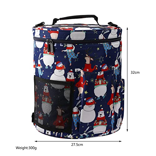 Large Capacity Lightweight Portable Yarn Storage Knitting Tote Organizer Bag with Pockets for Knitting Needle Crochet Hook (Blue Snowman)