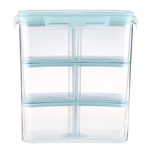 BTSKY 3 Layer Portable Storage Container Box with 6 Removable Grids Multipurpose Plastic Stack & Carry Box,Craft Storage Organizer for Art Supplies, Stationary Supplies Jewelry, Tool Clear Blue