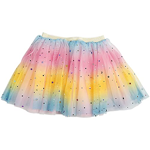 Baby Girls Rainbow Sparkle Tutu Skirt Pentagram Sequin Christmas 3 Layered Elastic Puffy Tulle Skirt